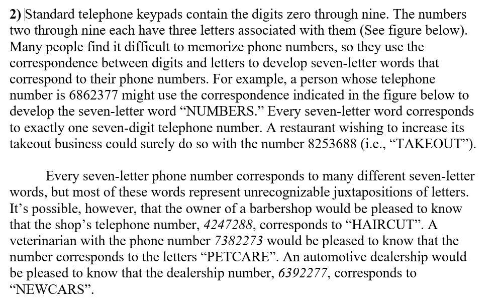 Solved 2) Standard telephone keypads contain the digits zero | Chegg.com