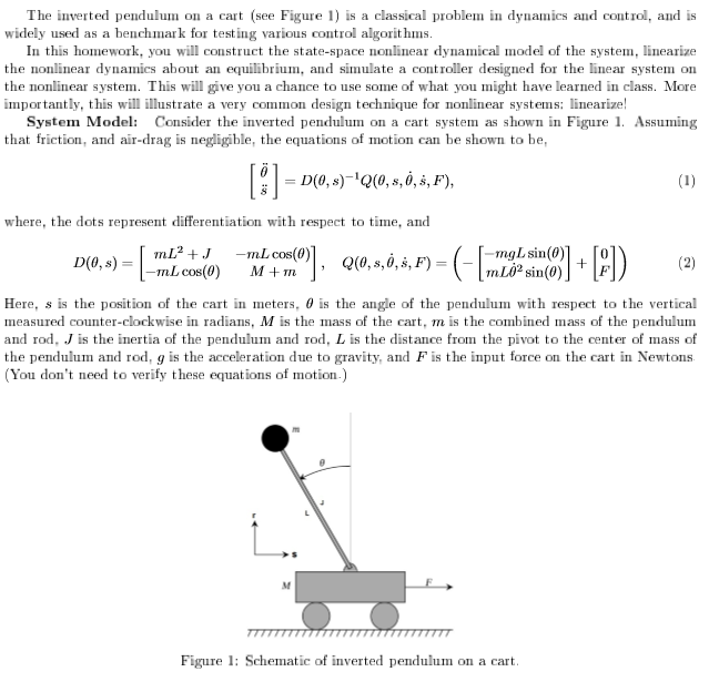 Solved: The Inverted Pendulum On A Cart (see Figure) Is A ... | Chegg.com
