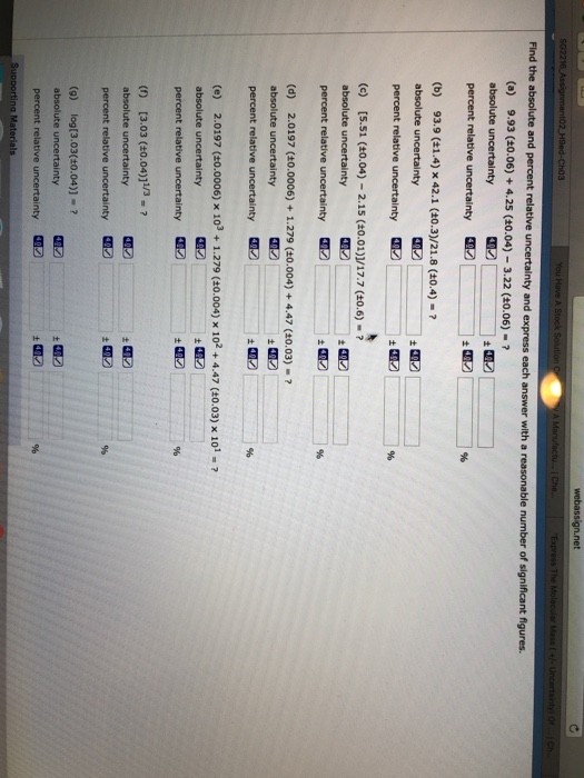 Solved Find the absolute and percent relative uncertainty | Chegg.com