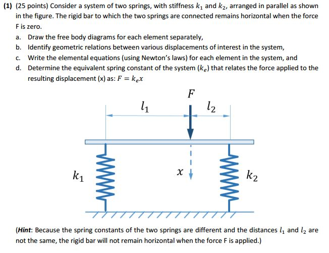 Solved (1) (25 points) Consider a system of two springs, | Chegg.com