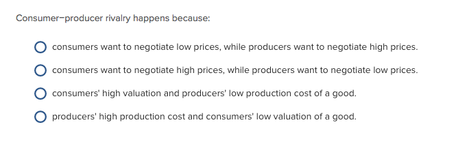 Solved Consumer-producer rivalry happens because: consumers | Chegg.com