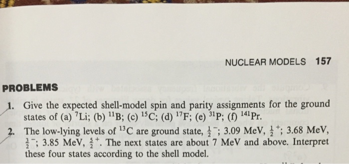 Solved Give the expected shell-model spin and parity | Chegg.com