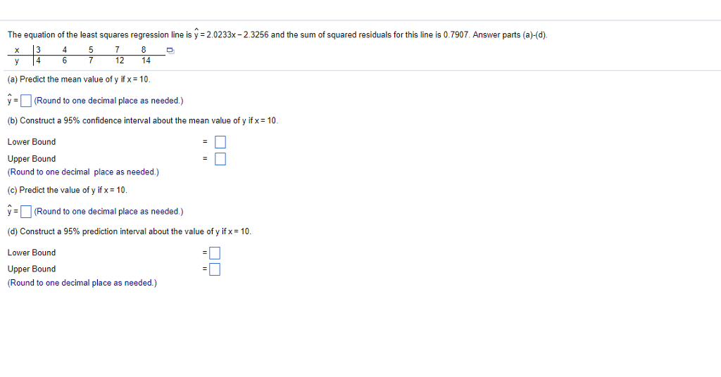 Solved The equation of the least squares regression line is | Chegg.com