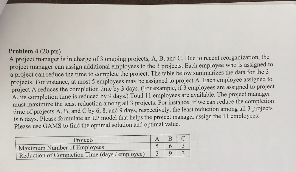 Solved A project manager is in charge of 3 ongoing projects, | Chegg.com