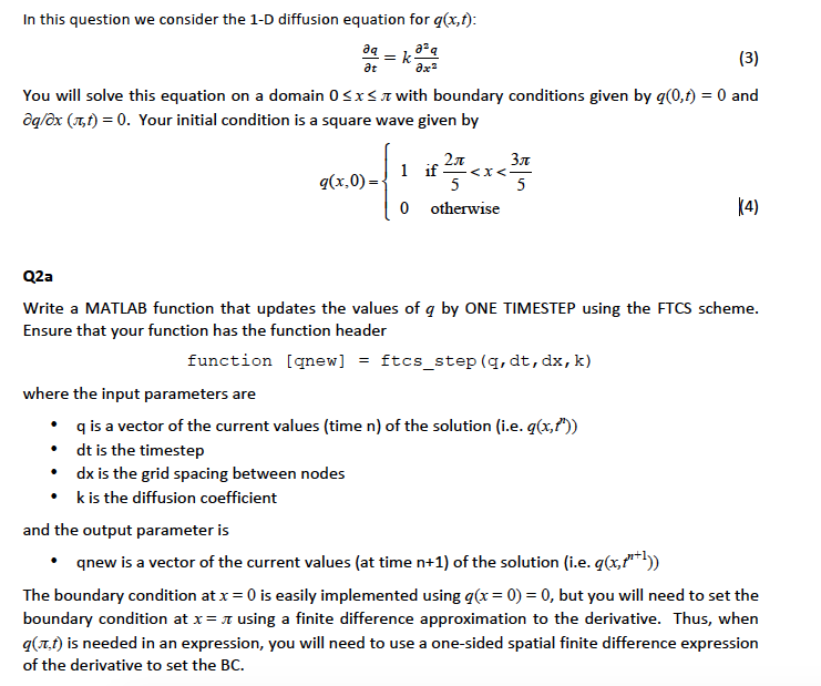 In this question we consider the 1-D diffusion | Chegg.com