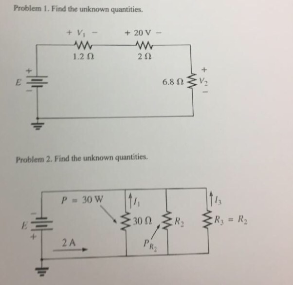 Solved Problem 1. Find the unknown quantities. V1 20 V 1.2 | Chegg.com