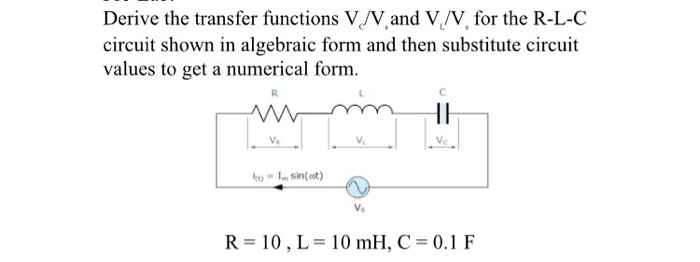 Solved Derive the transfer functions Vo/V,and VLVV. for the | Chegg.com
