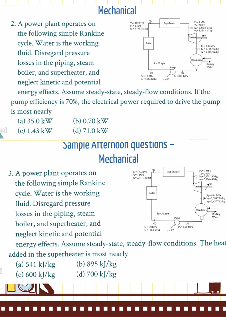 A Power Plant Operates on the Following Simple Rankine Cycle A Power Plant Operates on the Following Simple Rankine Cycle