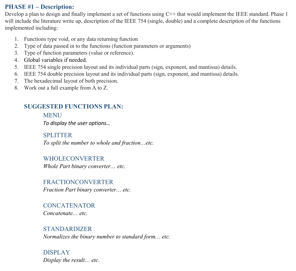 PHASE #1 Description: Develop a plan to design and | Chegg.com