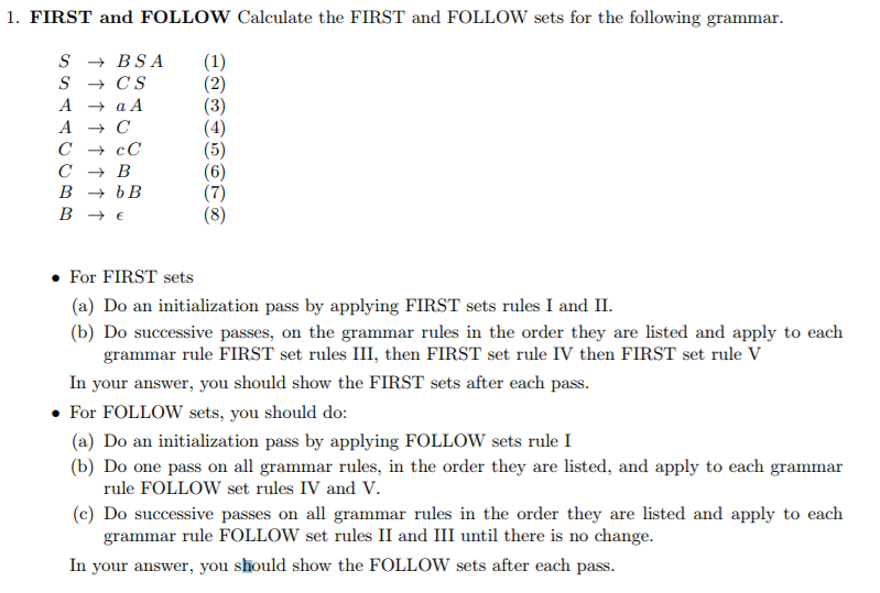 Solved FIRST and FOLLOW Calculate the FIRST and FOLLOW sets | Chegg.com Solved FIRST and FOLLOW Calculate the FIRST and FOLLOW sets | Chegg.com