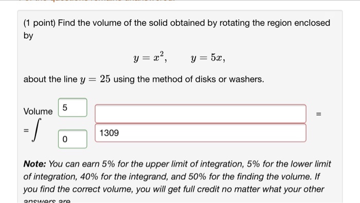 Solved Find the volume of the solid obtained by rotating the | Chegg.com