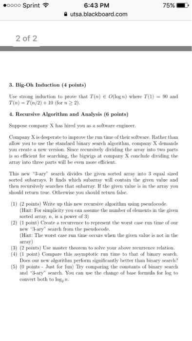 Solved Use strong induction to prow that T(n) O(log n) | Chegg.com