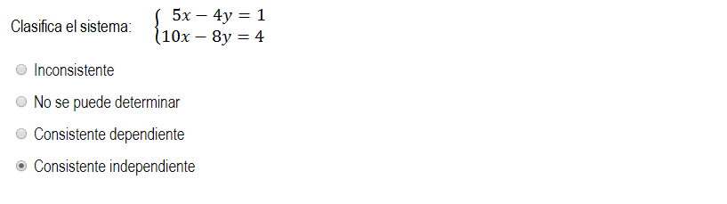 Solved Clasifica el sistema. ¡10x-8y = 4 O Inconsistente No | Chegg.com