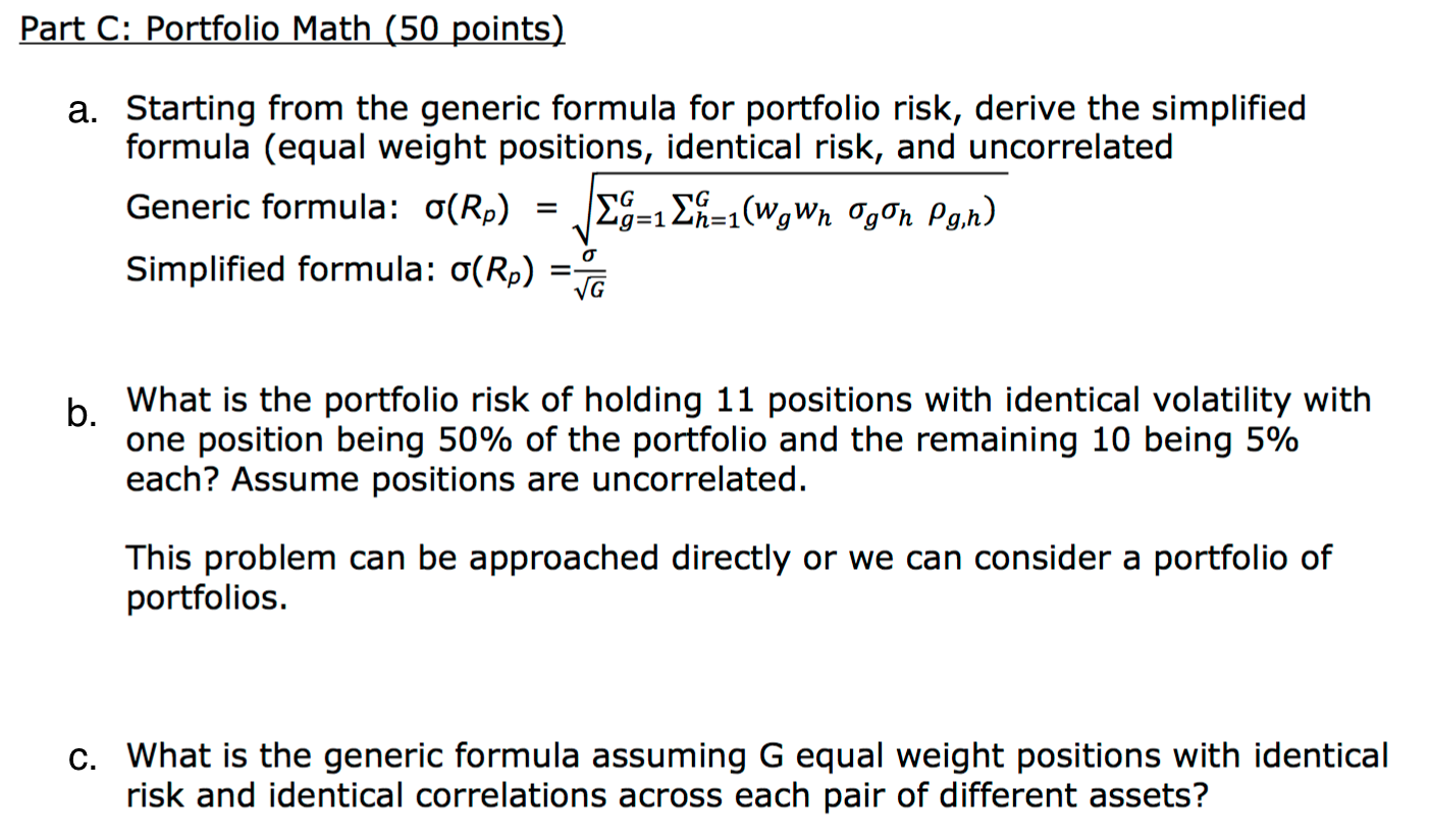 Starting from the generic formula for portfolio risk, | Chegg.com
