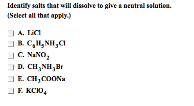 Solved Identify the salts that will dissolve to give a | Chegg.com