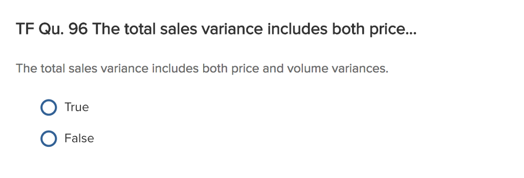 Solved The total sales variance Includes both price and | Chegg.com
