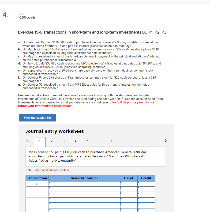 Solved value: 0.00 points Exercise 15-6 Transactions in | Chegg.com