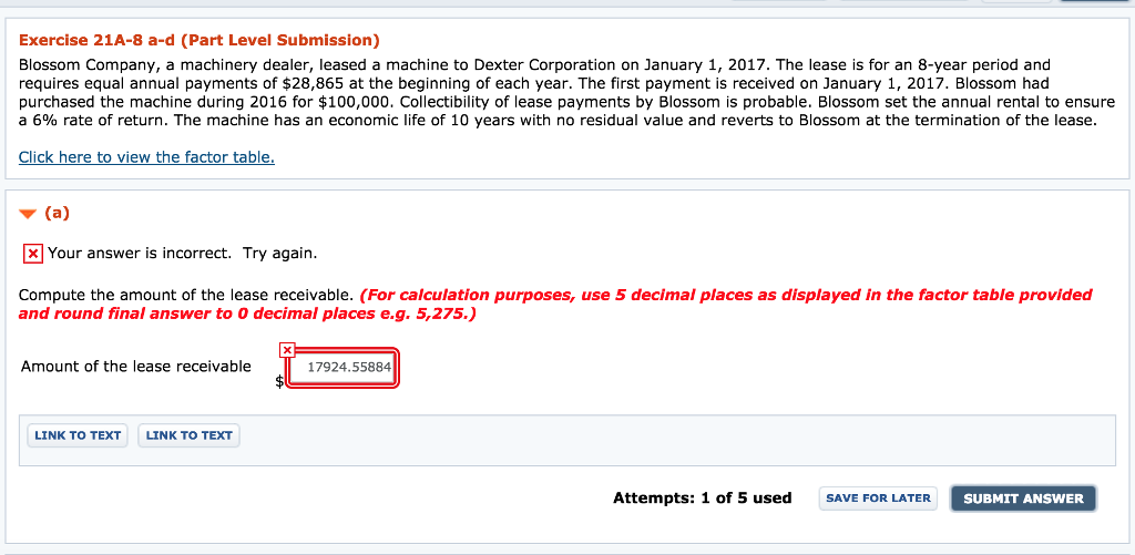 Solved Exercise 21A-8 a-d (Part Level Submission) Blossom | Chegg.com