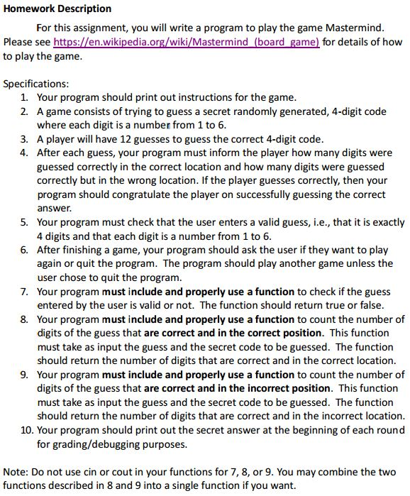 Solved For this assignment, you will write a program to play | Chegg.com