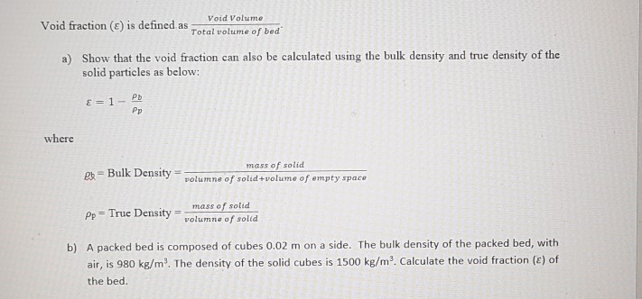 Solved Void Volume Total volume of bed Void fraction (E) is | Chegg.com