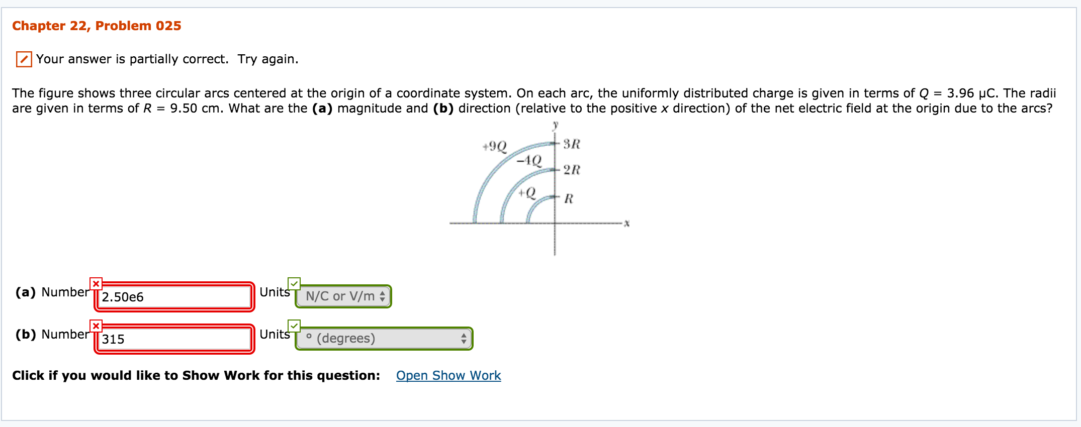 Solved The figure shows three circular arcs centered at the | Chegg.com