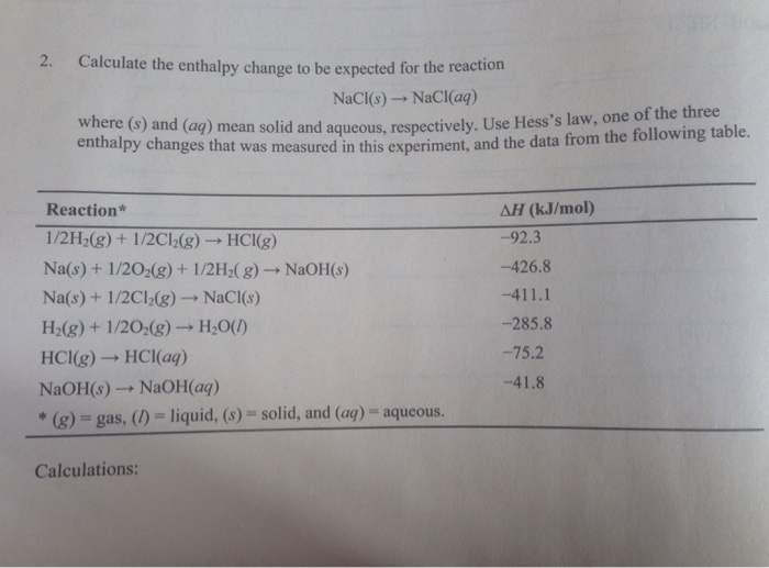 Solved Calculate the enthalpy change to be expected for the | Chegg.com