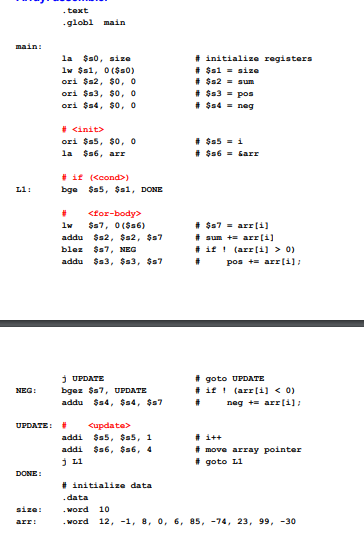 Solved globl main la $s0, size 1w $s1, 0 ($s0) # initializa | Chegg.com