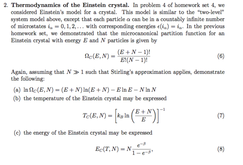 Solved 2. Thermodynamics of the Einstein crystal. In problem | Chegg.com