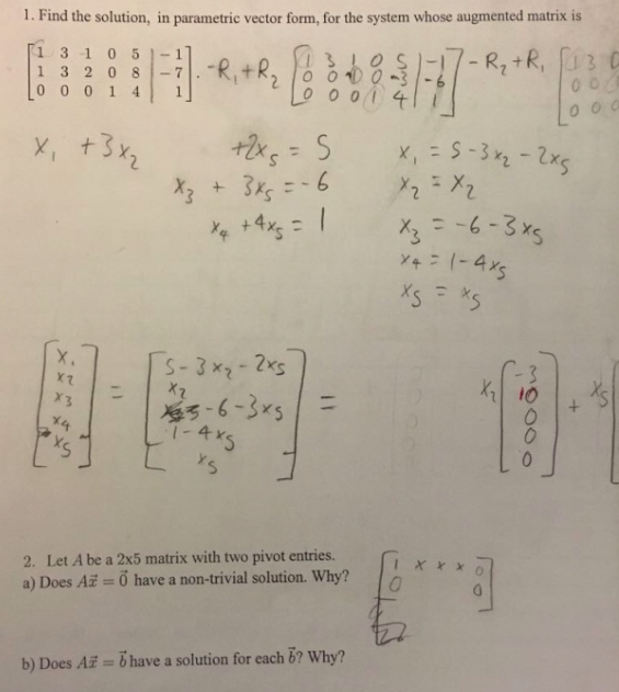Solved Find the solution, in parametric vector form, for the | Chegg.com