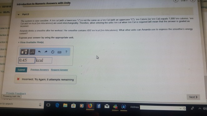 Solved Introduction to Numeric Answers with Unit 02/19/18 | Chegg.com