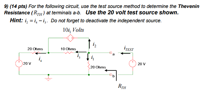 Solved For the following circuit, use the test source method | Chegg.com