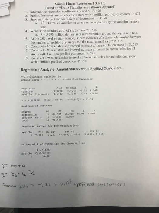 Solved Simple Linear Regression I (Ch 13) Based on "Using | Chegg.com