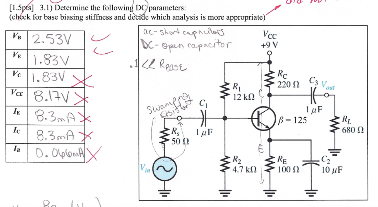 Solved Determine the following DC parameters: (check for | Chegg.com