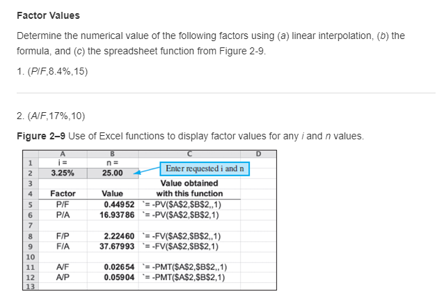 Solved Factor Values Determine the numerical value of the | Chegg.com
