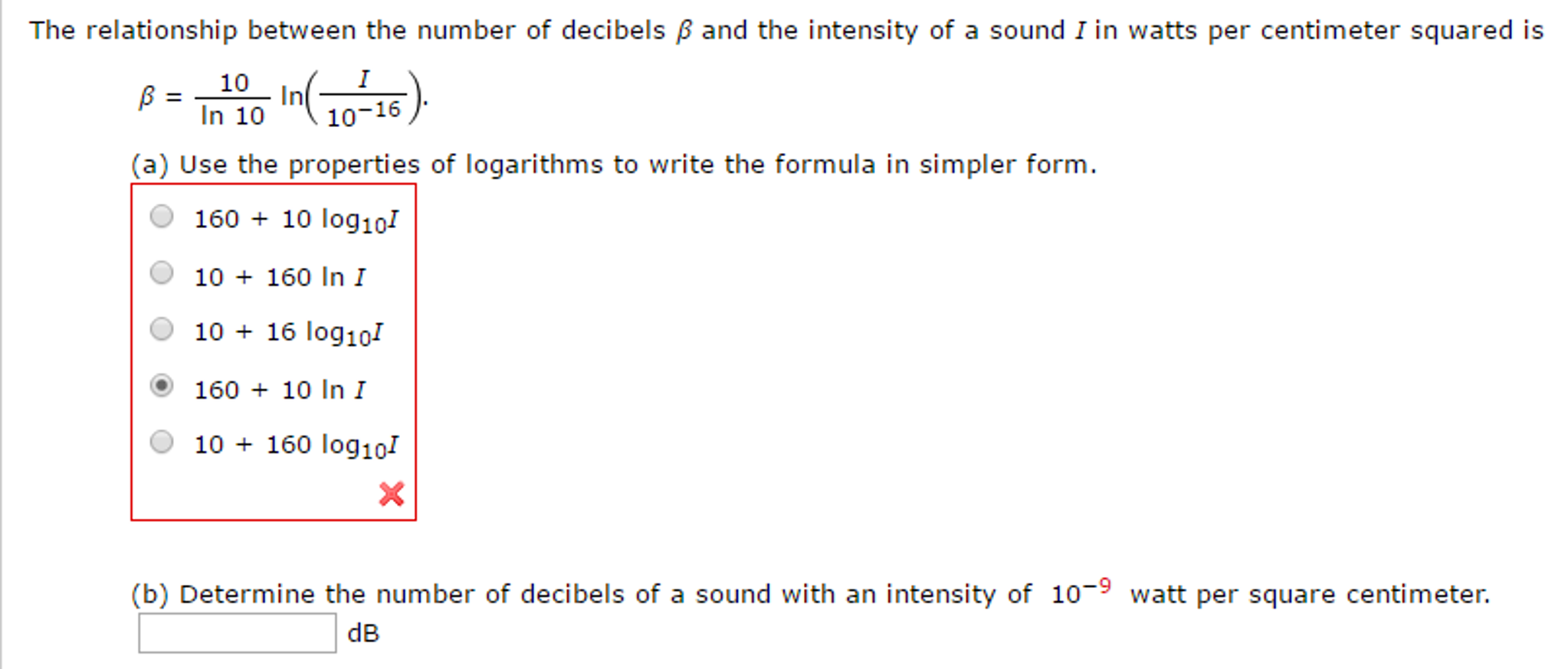 Solved The relationship between the number of decibels beta | Chegg.com