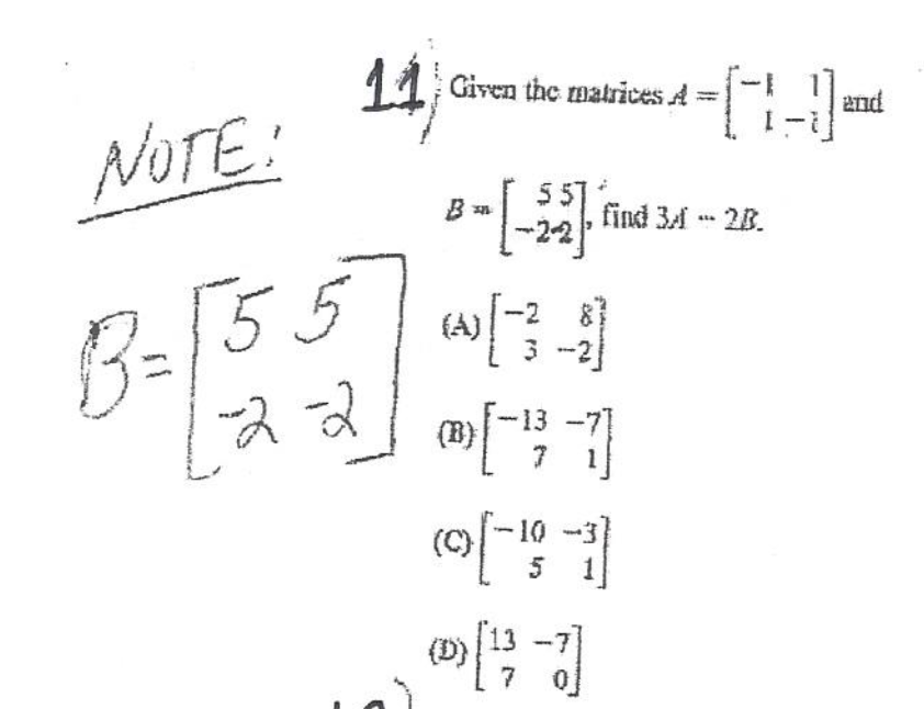 Solved For matrix A and B given in the pdf file question 11, | Chegg.com