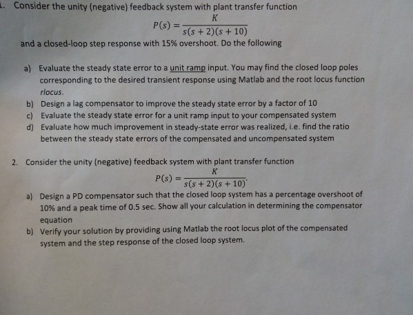 Solved Consider the unity (negative) feedback system with | Chegg.com