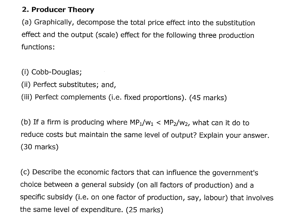 Solved 2. Producer Theory (a) Graphically, decompose the | Chegg.com