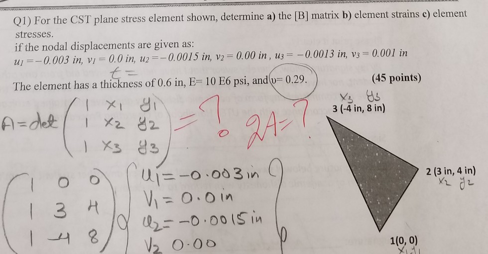 Solved Q1) For the CST plane stress element shown, determine | Chegg.com