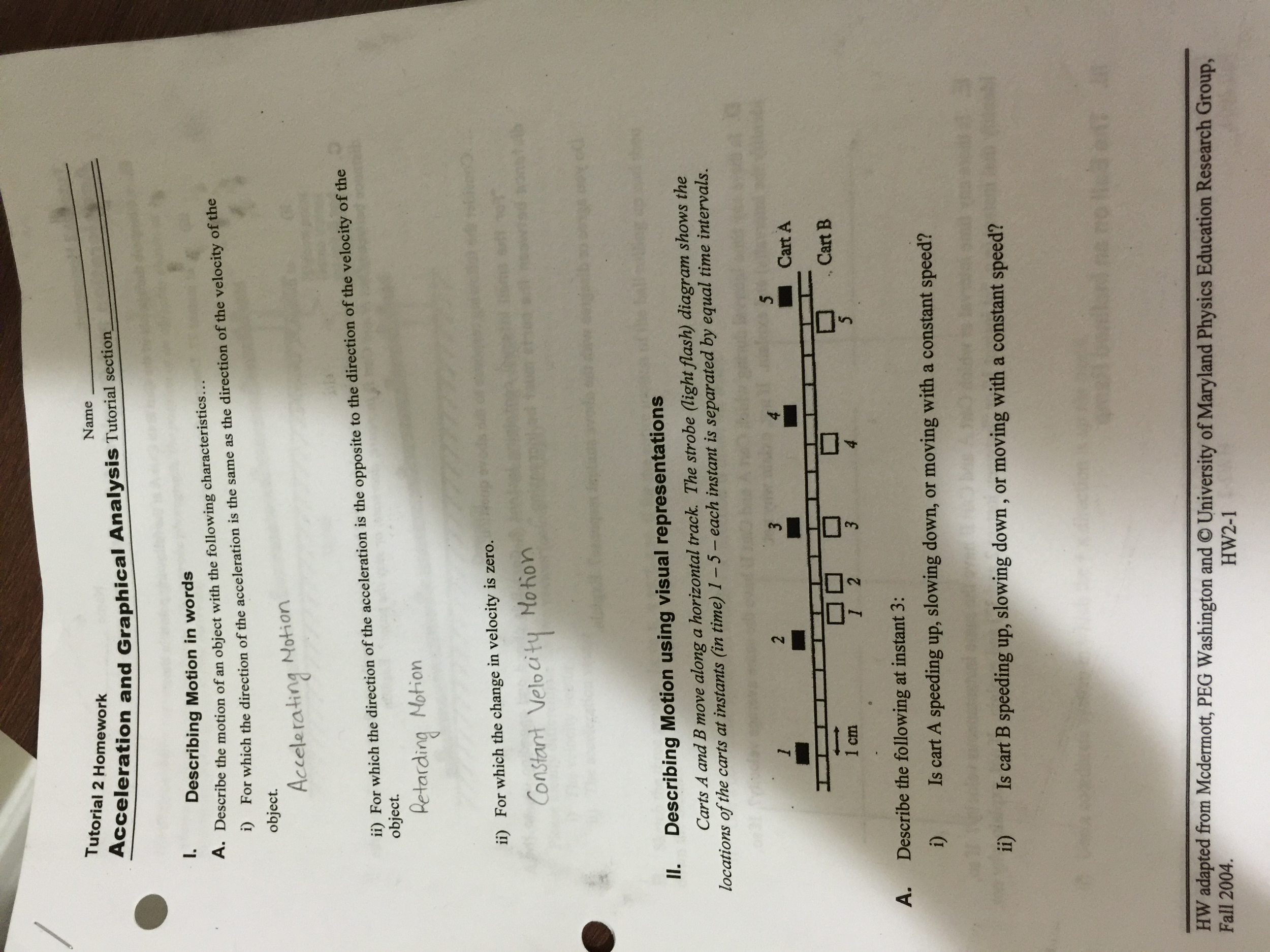 Solved 1. Describing Motion in words A. Describe the motion | Chegg.com