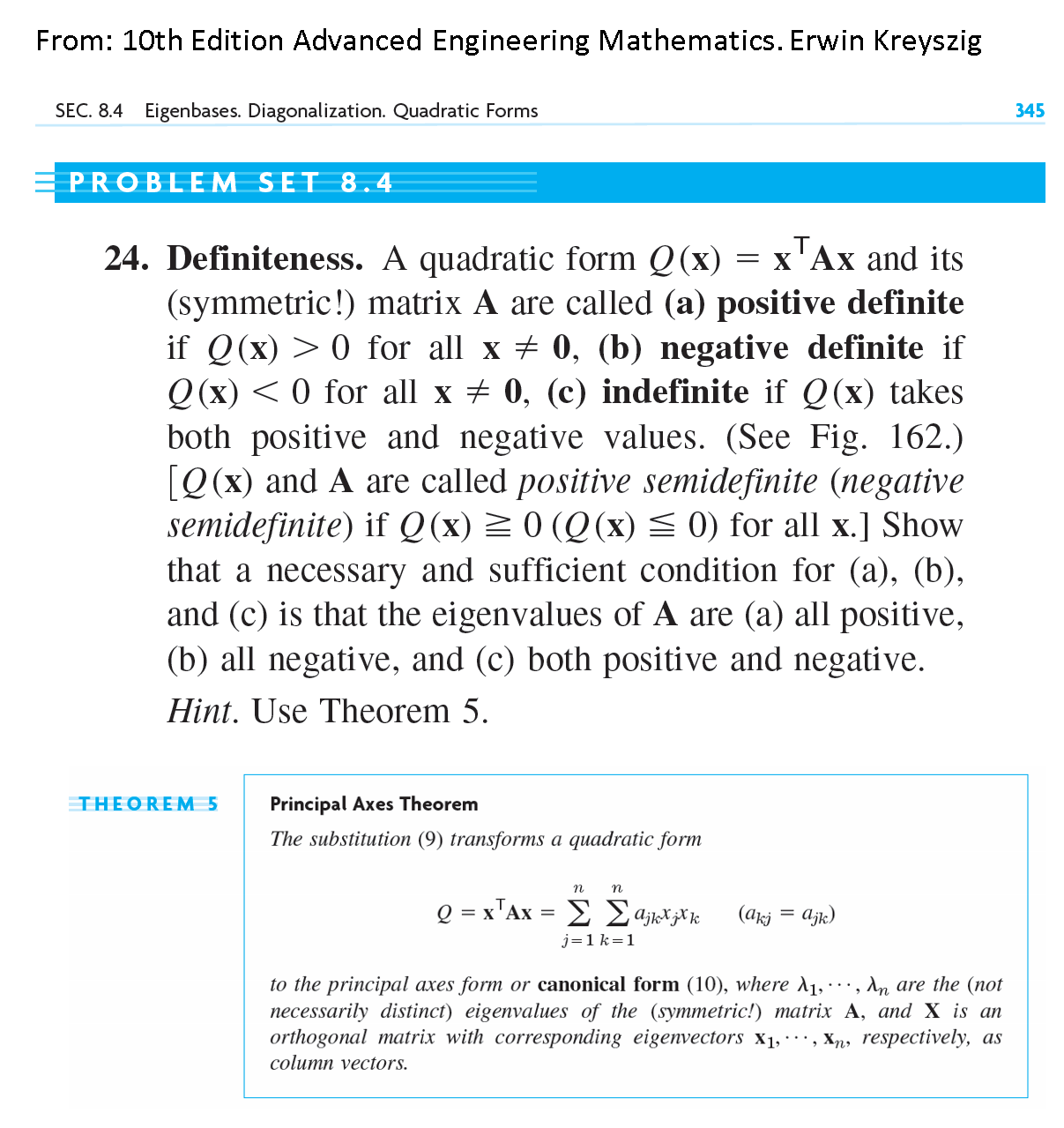 Solved Definiteness. A quadratic form Q(x) = X^T Ax and its | Chegg.com