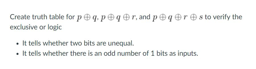 Solved Create truth table for p q, p q r, and p g r s | Chegg.com
