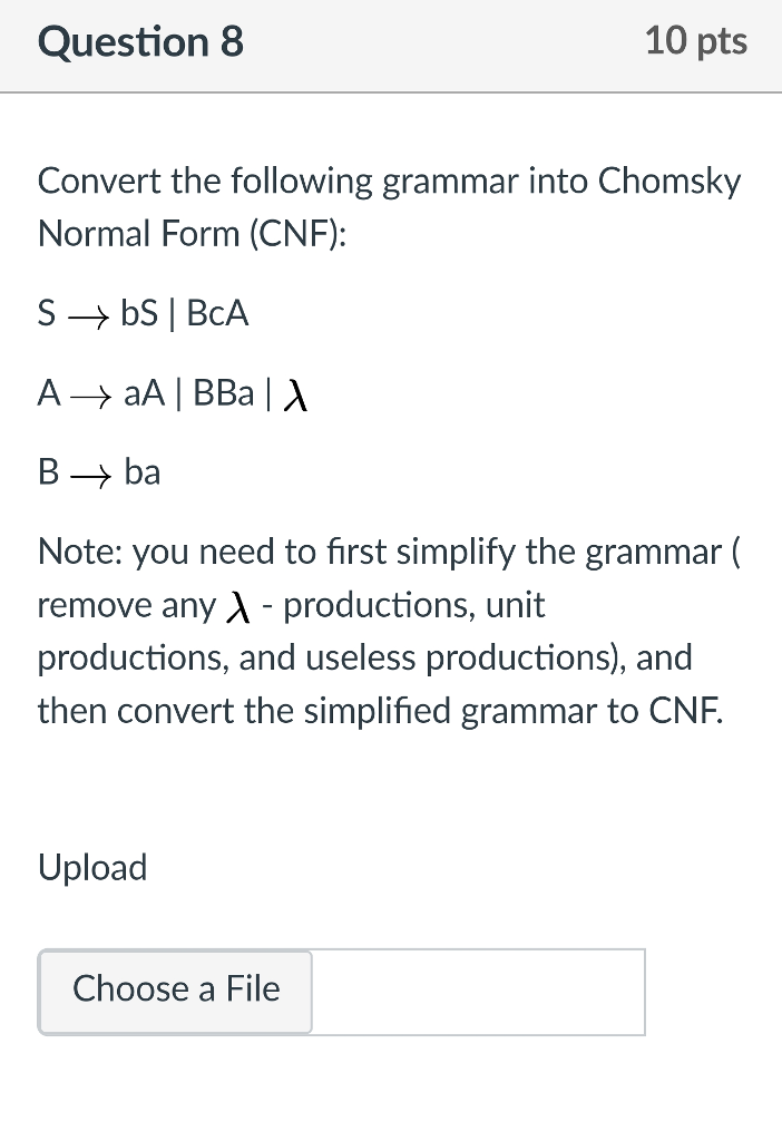 Solved Question 2 10 pts Write a context-free grammar for | Chegg.com