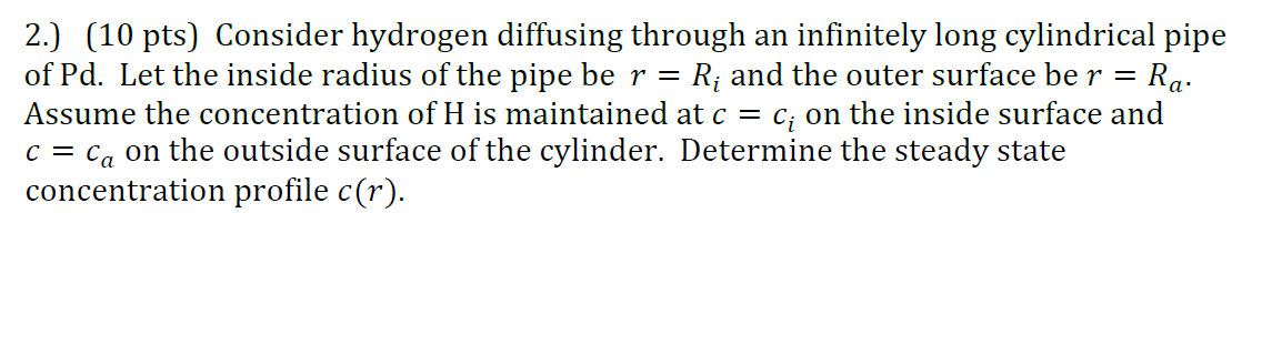 Solved 2.) (10 pts) Consider hydrogen diffusing through an | Chegg.com
