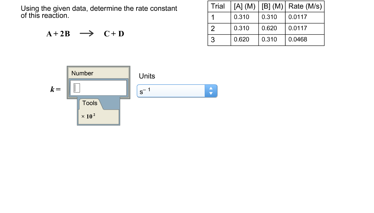 Solved Using The Given Data Determine The Rate Constant Of