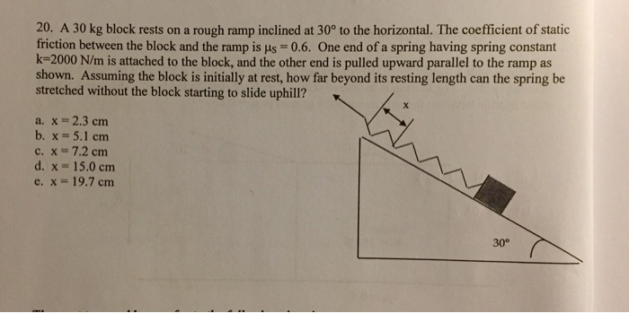 Solved A 30 kg block rests on a rough ramp inclined at 30 | Chegg.com