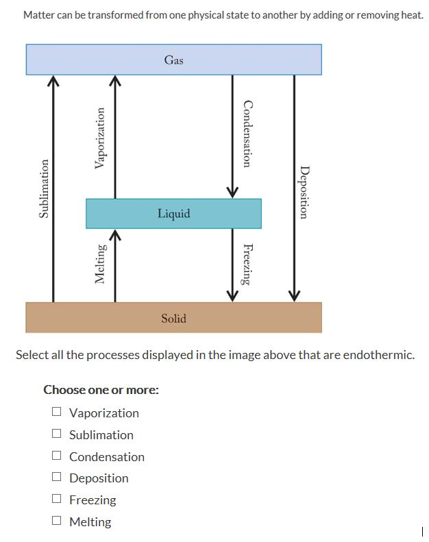 Solved Matter can be transformed from one physical state to | Chegg.com Solved Matter can be transformed from one physical state to | Chegg.com