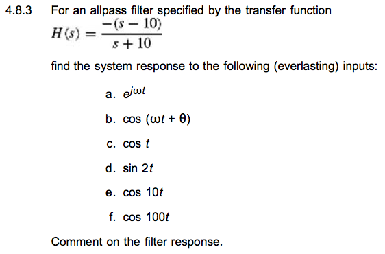 Solved For an all pass filter specified by the transfer | Chegg.com
