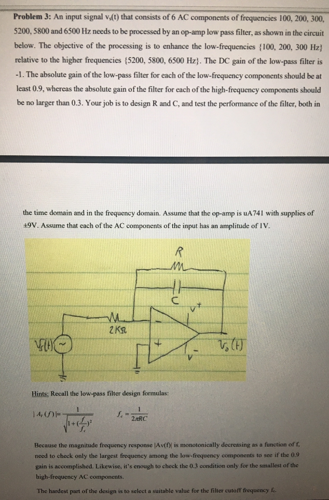Solved Problem 3: An input signal v.(t) that consists of 6 | Chegg.com