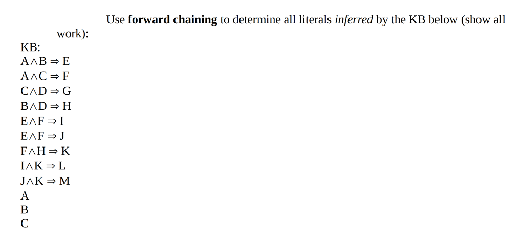 Solved Use forward chaining to determine all lierals | Chegg.com